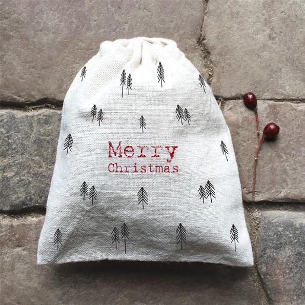 East of India Merry Christmas Trees Drawstring Gift Bag - Mrs Best ...